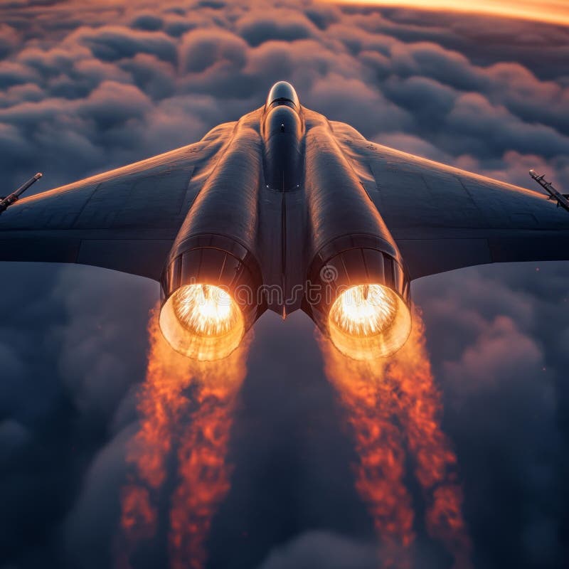 Powerful Jet Fighter Soaring Above Sunset Clouds Stock Image - Image of ...