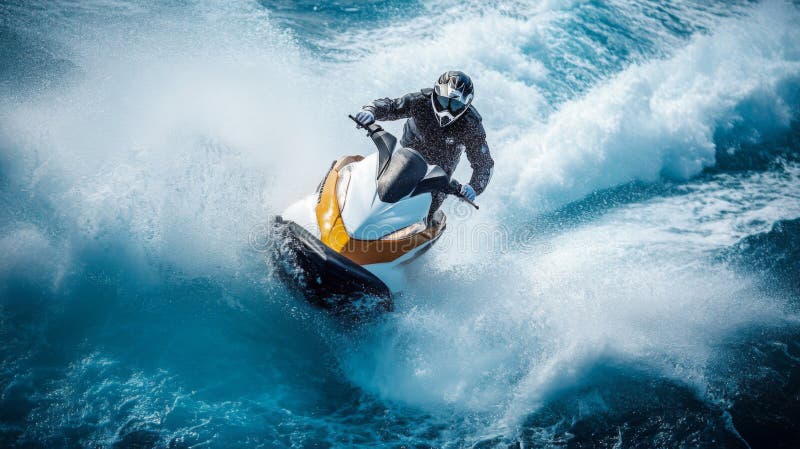 Powerful Jetski Rider Leaping High Over Waves Stock Illustration ...