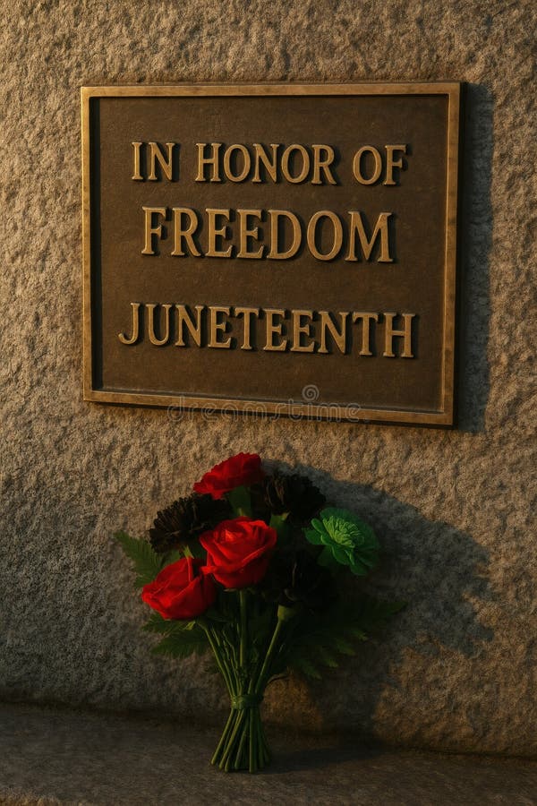 Juneteenth Freedom Memorial Plaque with Red, Black, and Green Flowers ...