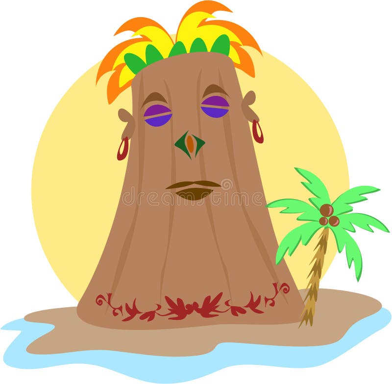 Tiki Island with Volcano stock vector. Illustration of nature - 10619102