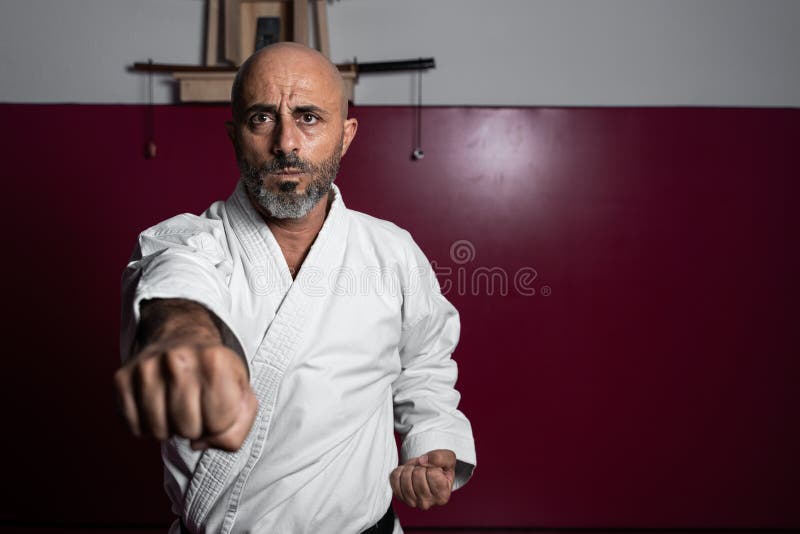 Karate Master Posing with Powerful Attitude in His Dojo Stock Photo ...