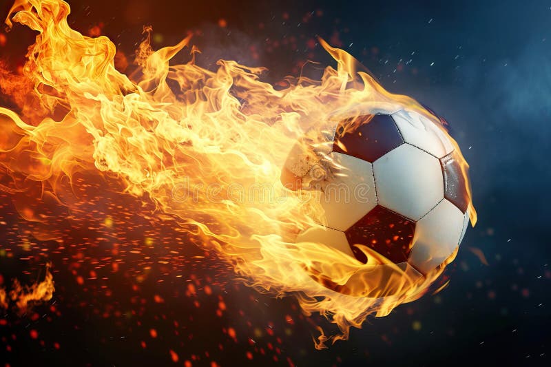 Powerful Kick of a Soccer Ball with Flame of Fire. Generative AI Stock ...