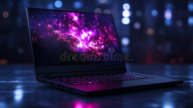 Powerful Laptop in Workspace with Sleek Design Stock Image - Image of ...