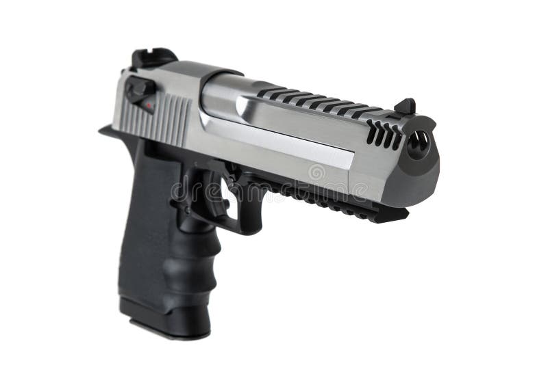 Powerful Large Caliber Pistol. Silver Pistol 50 Caliber with Black Grip ...