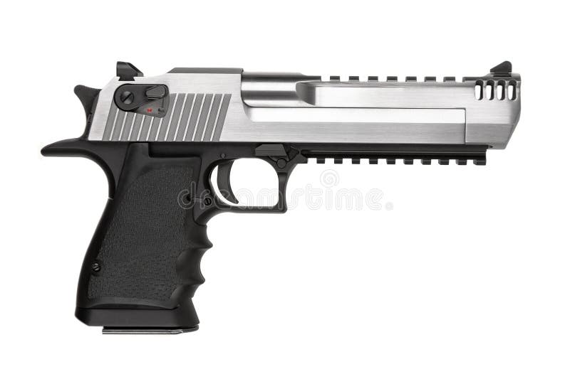 Powerful Large Caliber Pistol. Silver Pistol 50 Caliber with Black Grip ...