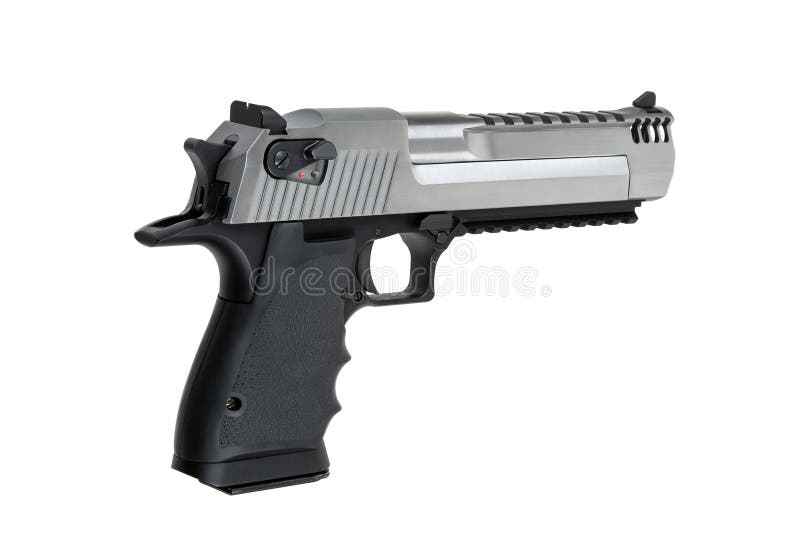 Powerful Large Caliber Pistol. Silver Pistol 50 Caliber with Black Grip ...