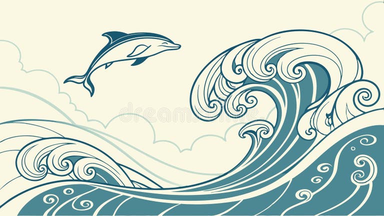 Powerful Large Ocean Wave Crashing Dynamically in Teal Vector Design ...