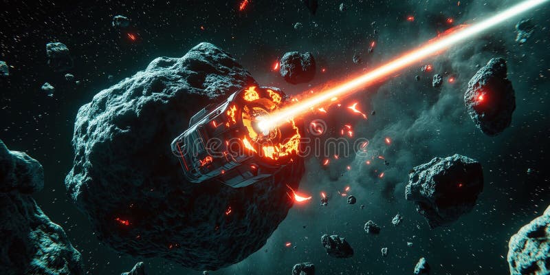 Powerful Laser Beam Emitted by Spaceship Destroying Asteroids in Deep ...