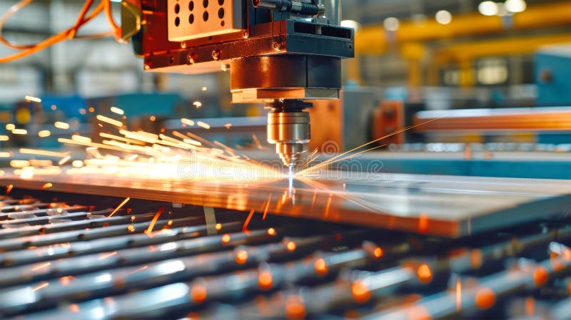 A Powerful Laser Cuts through Metal, Generating Bright Sparks and ...