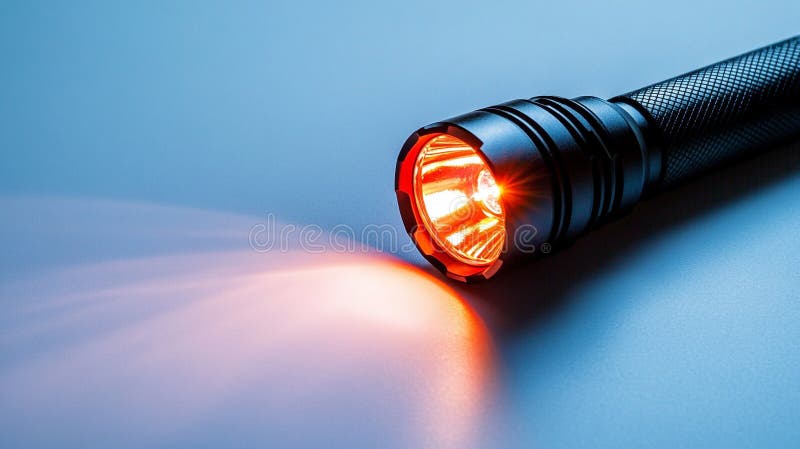 Powerful LED Flashlight Illuminating a Dark Surface Red Light Beam ...