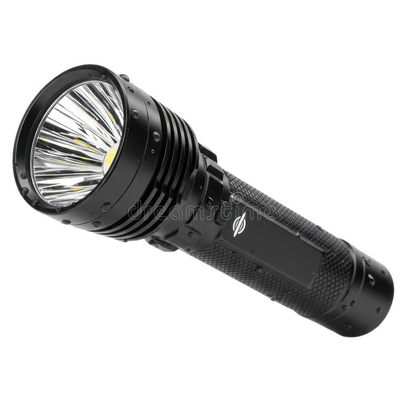 Powerful LED Flashlight Isolated on White Background Stock Illustration - Illustration of grip ...