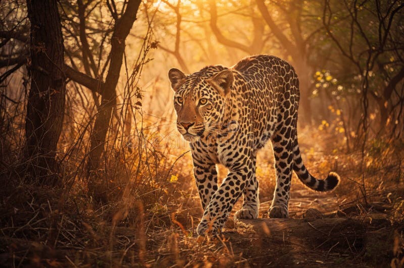 Powerful Leopard Walking on a Dirt Path Surrounded by Tall Grass and ...