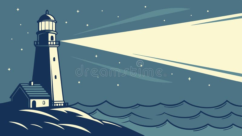 Powerful Lighthouse Beam Cutting through the Dark, Starry Night. Vector ...
