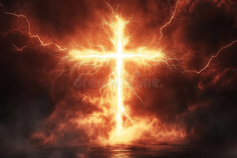 Powerful Lightning Bolt Cross Illuminating with Intense Energy ...