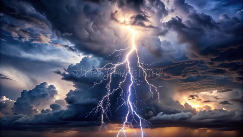 A Powerful Lightning Bolt Piercing through Dramatic Storm Clouds ...