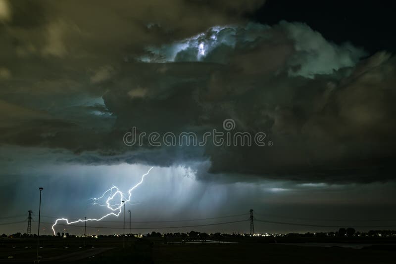 Powerful Lightning Bolt with Many Side Branches Stock Image - Image of ...