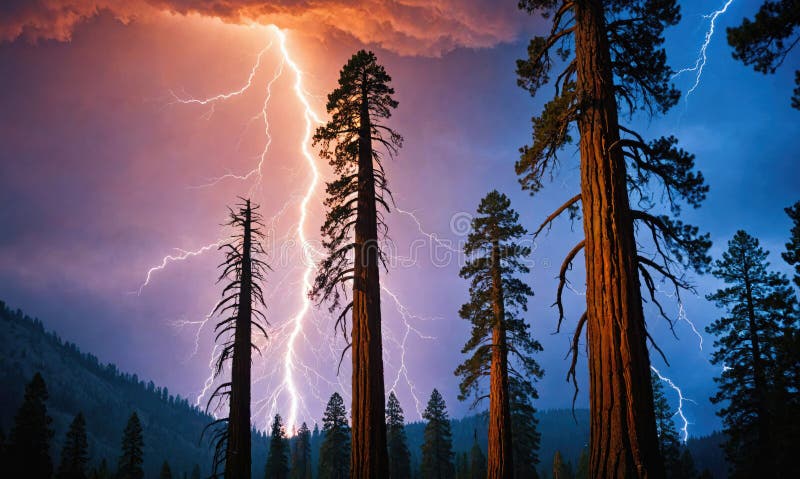 Lightning Bolt Over Mountains Trees Night Stock Photos - Free & Royalty ...