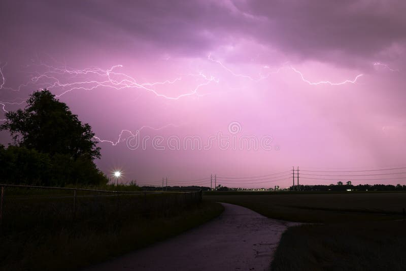 Lightning over power lines stock image. Image of current - 190854039