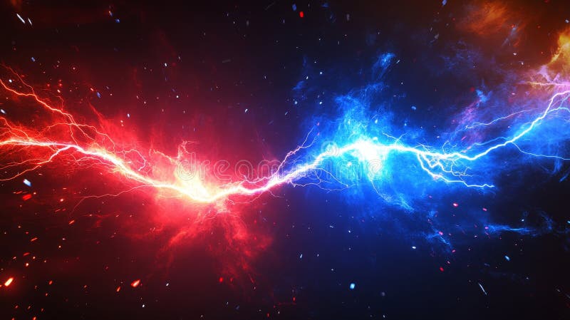 Powerful Lightning Collision with Vibrant Red and Blue Backdrop and ...