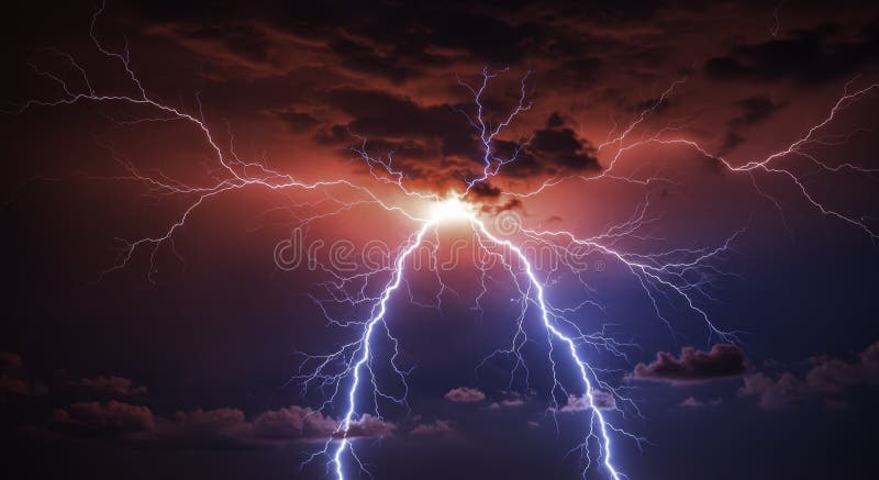 Powerful Lightning Strike Across Dark Night Sky Stock Illustration ...