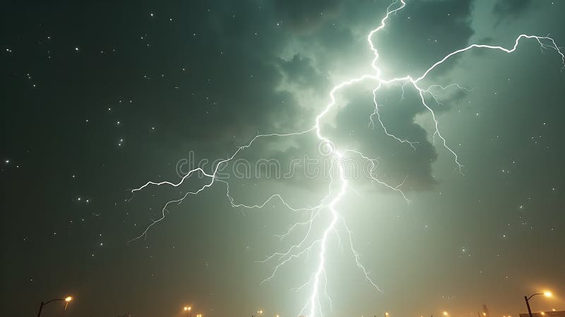 Powerful Lightning Strike Illuminates the Night Sky with Intense Light ...