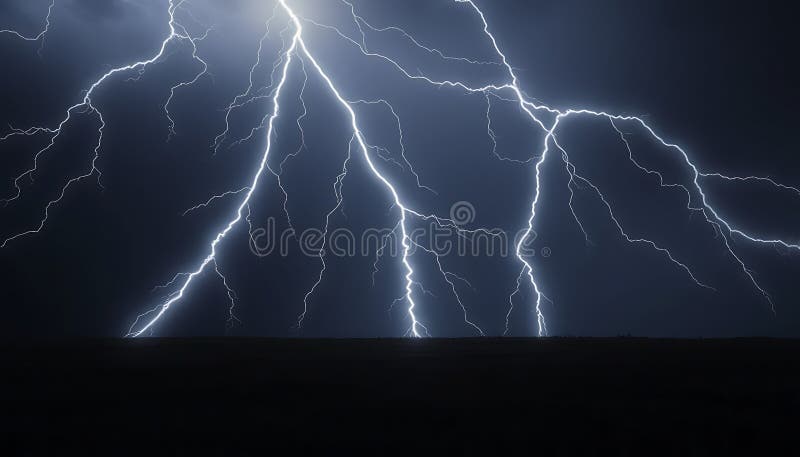 Powerful Lightning Strikes Dark Night Sky Dramatic Storm Scene Stock ...