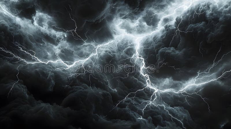 Powerful Lightning Strikes Illuminate Dark Storm Clouds, Creating ...