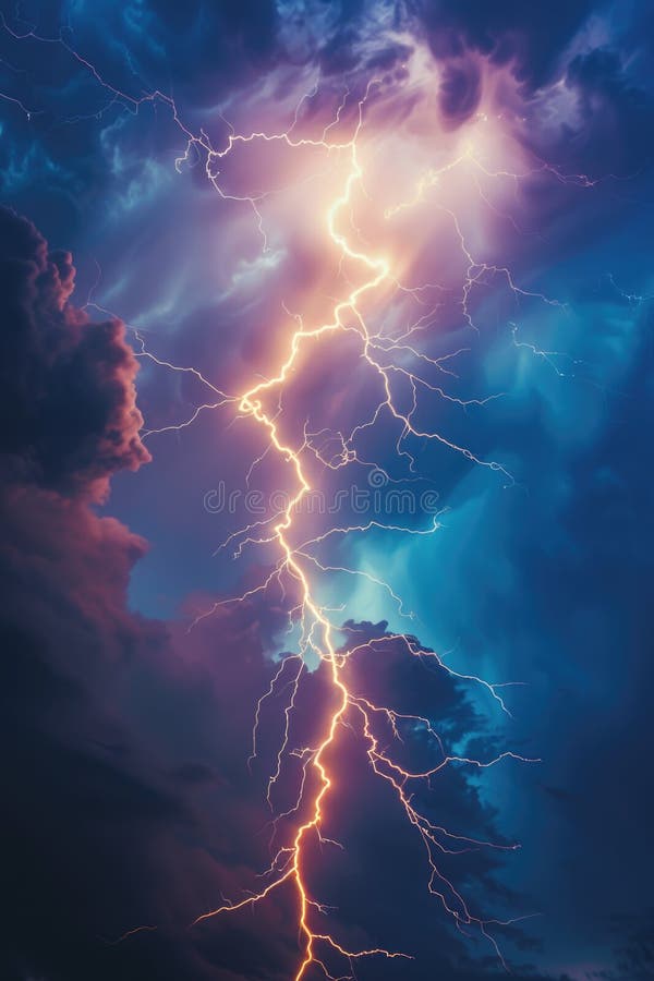 Powerful Lightning Striking through Dramatic Clouds. Suitable for ...