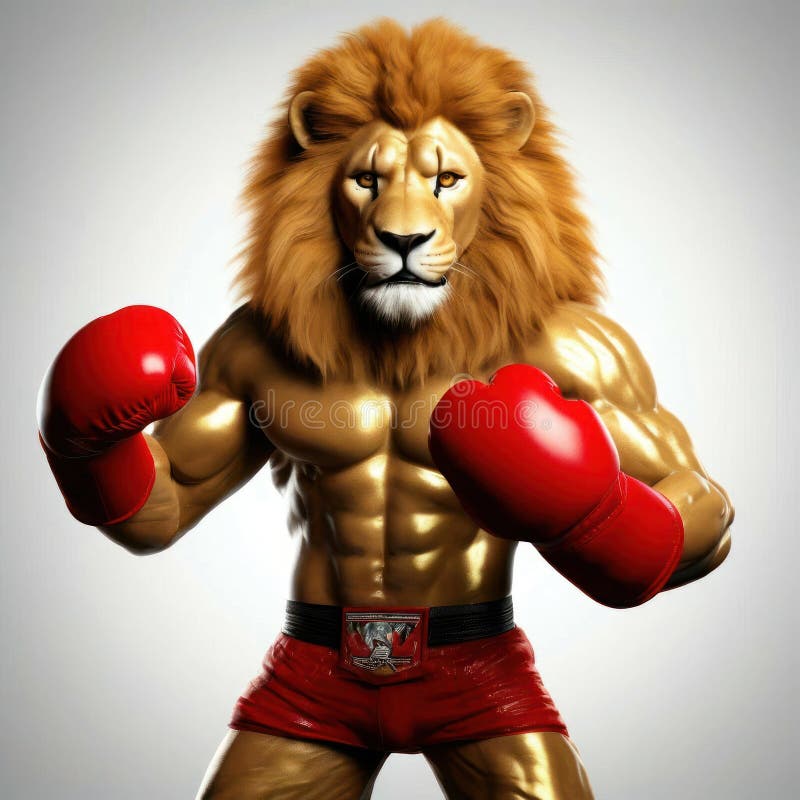 Powerful Lion Boxer with Red Gloves in a Dynamic Pose Stock ...