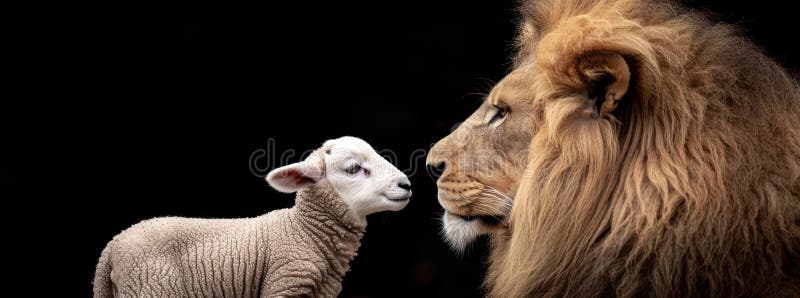 Powerful Lion and Gentle Lamb Stock Illustration - Illustration of ...