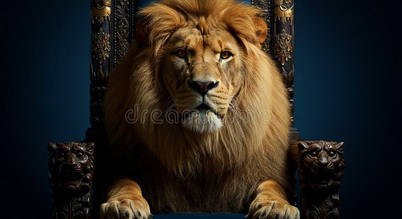 Majestic Lion Enthroned: a Regal Portrait in Dramatic Lighting Stock ...