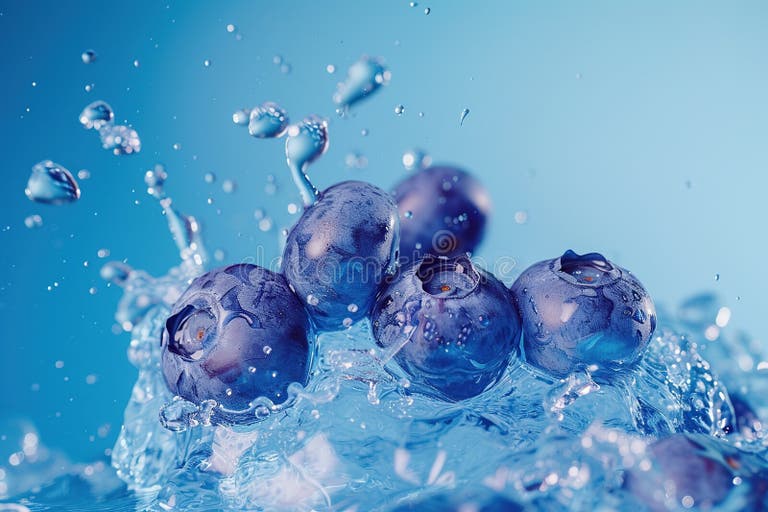 Powerful Liquid Explosion, Blueberries, Blue Background Stock Photo ...