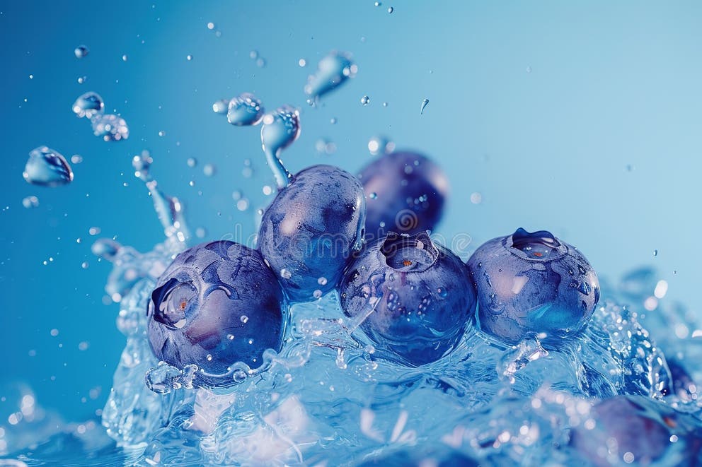 Powerful Liquid Explosion, Blueberries, Blue Background Stock Photo ...