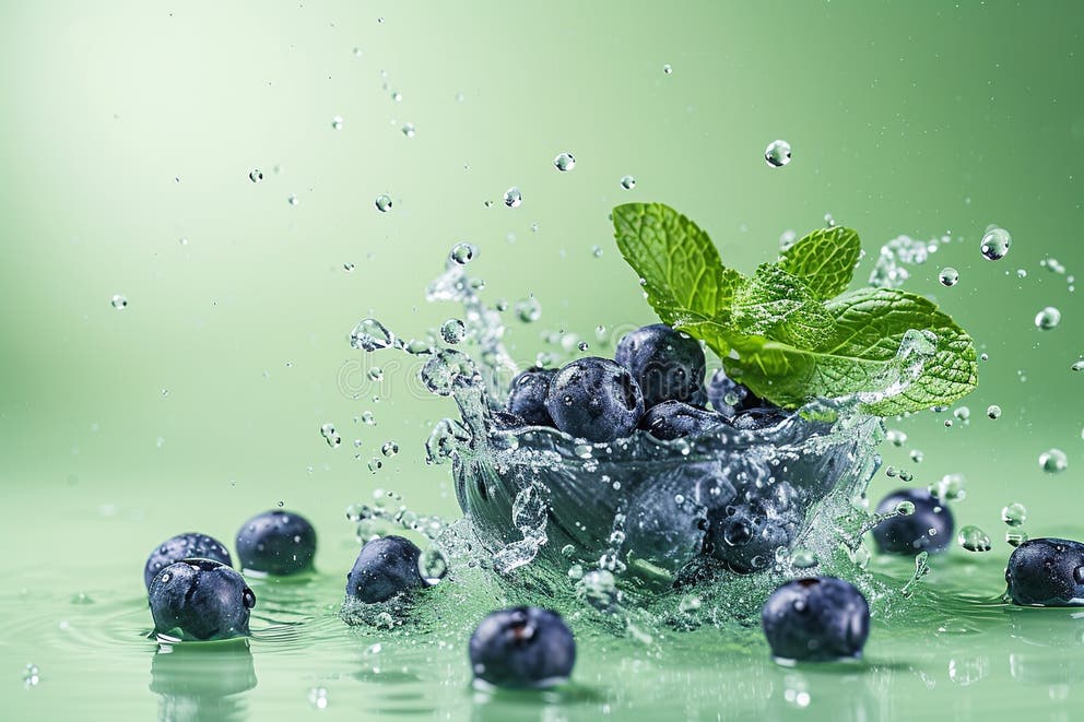 Powerful Liquid Explosion, Blueberries and Mint Stock Image - Image of ...