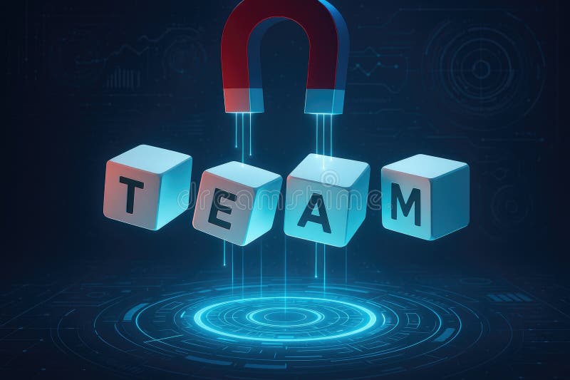 Powerful Magnet Attracting Team Cubes Digital Concept Stock Illustration - Illustration of ...