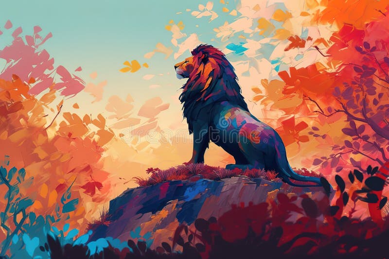 A Powerful and Majestic Lion King Overlooking His Pride. Generative AI ...