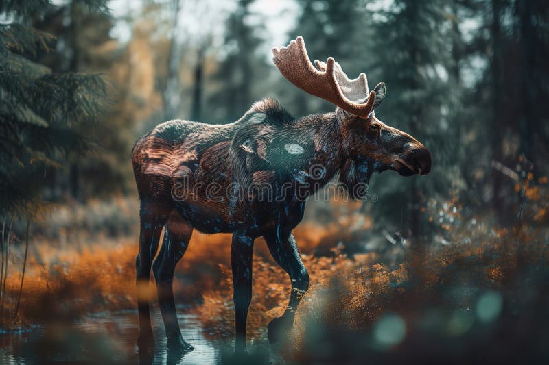 A Powerful and Majestic Moose Walking through a Forest. Generative AI ...