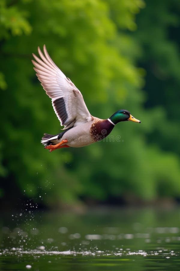 Powerful Mallard in Flight, Lush Green Setting, Wildlife Photography ...