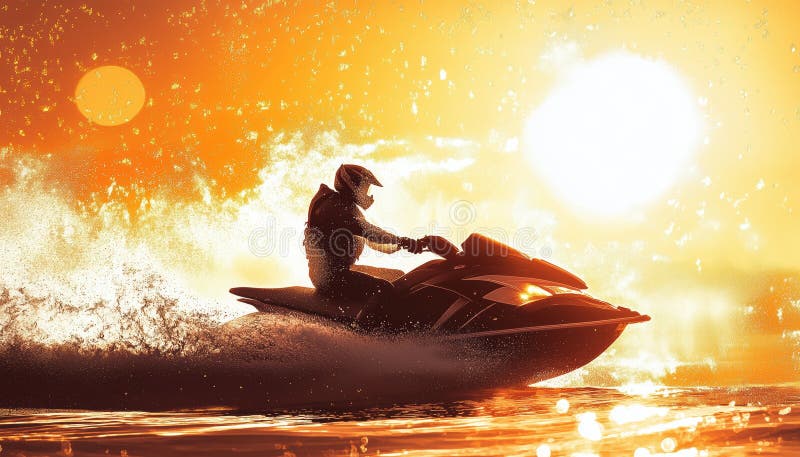 Powerful Man Riding a Jet Ski on the Water Under the Sun Stock Image ...