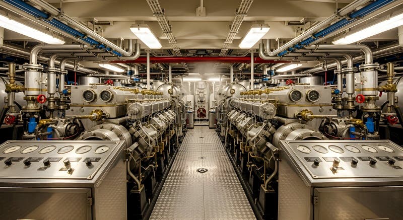 Powerful Marine Diesel Engines and Control Panel Inside a Ship S Engine ...