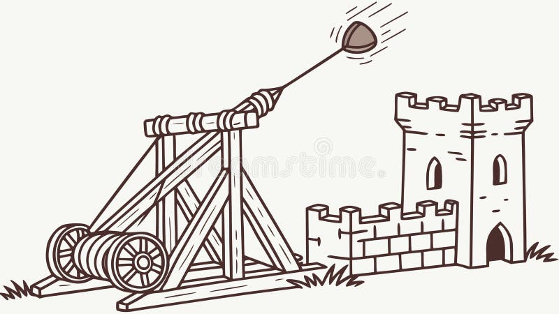 A Powerful Medieval Trebuchet Launching a Projectile at a Castle ...