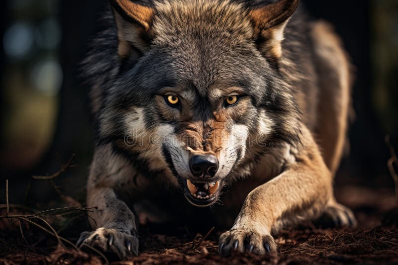 Powerful Mid-Journey Encounter. Majestic Wolf Baring Its Fierce Teeth ...