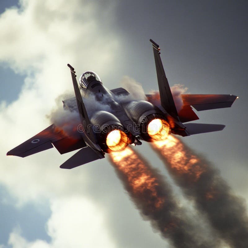 Powerful Military Aircraft with Afterburners Engaged Against Dramatic ...