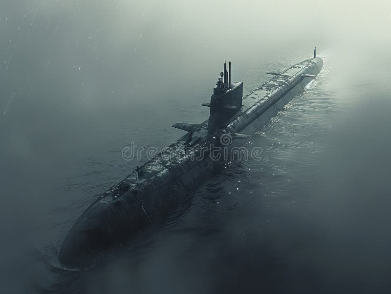 A Powerful Military Submarine Navigating through Rough Seas Under a ...