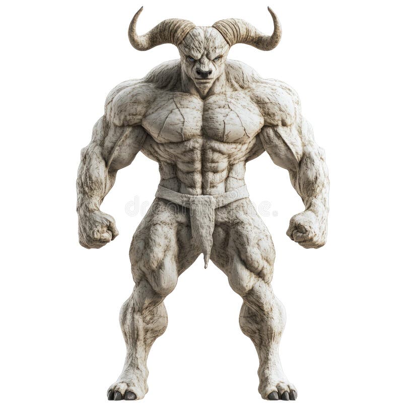 Powerful Minotaur with Horns Standing on White Background Stock Photo ...