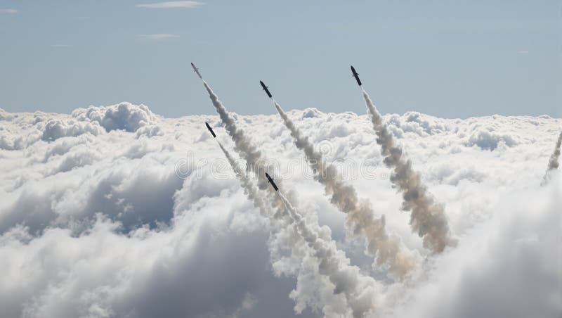 Powerful Missiles Ascending in Formation through Dramatic Sky with ...
