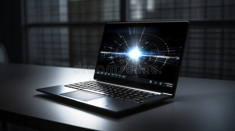 Powerful Modern Laptop on Starry Space Internet Connection Concept ...