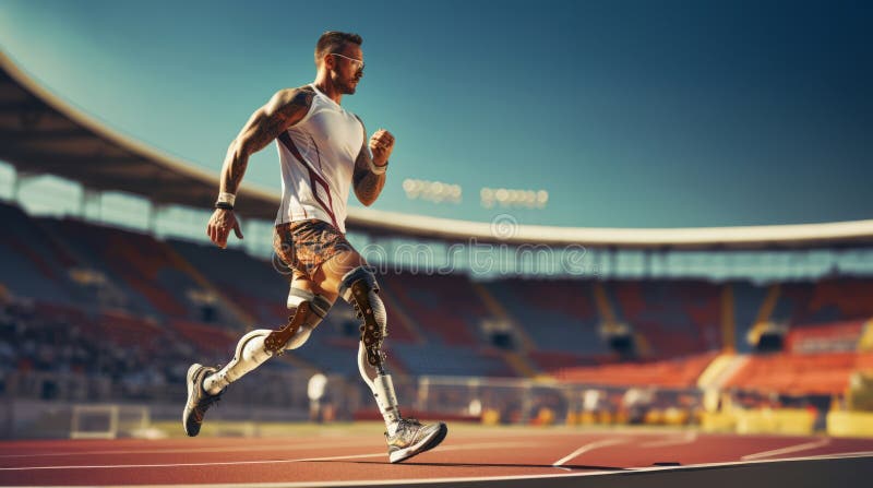 An Inspiring Athlete with a Disability Running on the Track, Embodying ...