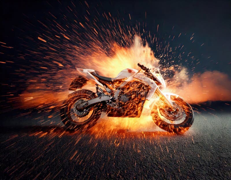 Motorcycle Captured Amidst an Explosive Display at Night Showcasing ...