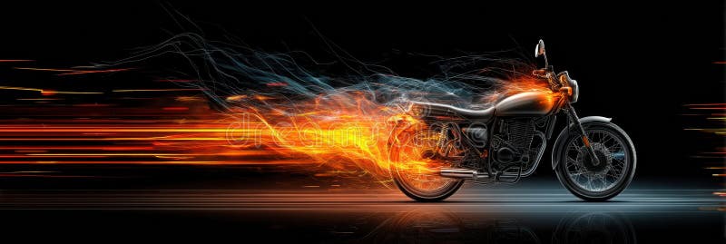 Powerful Motorcycle with Fire Trail Showcasing Speed on a Dark ...